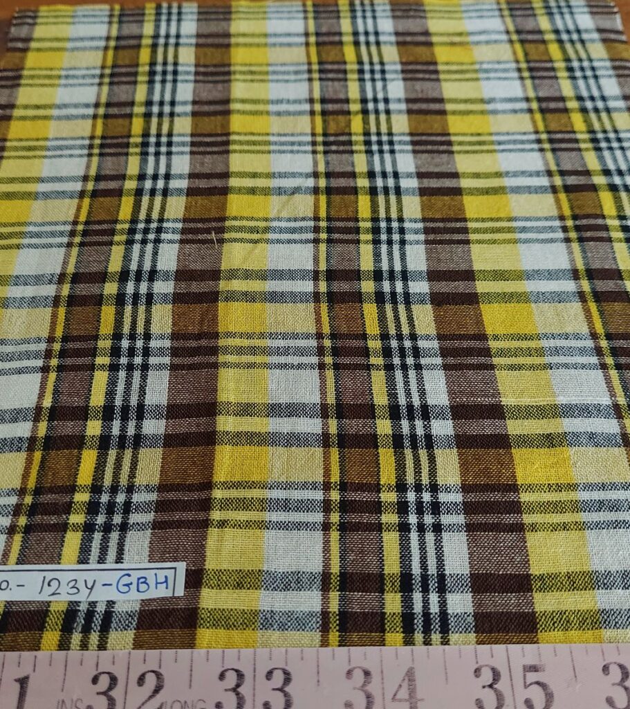 Handwoven Yellow Brown Madras Plaid Fabric for slow sewing